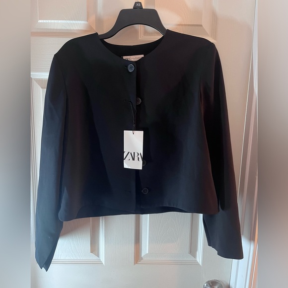 Zara | Jackets & Coats | Zara Midnight Black Buttoned Coat | Poshmark